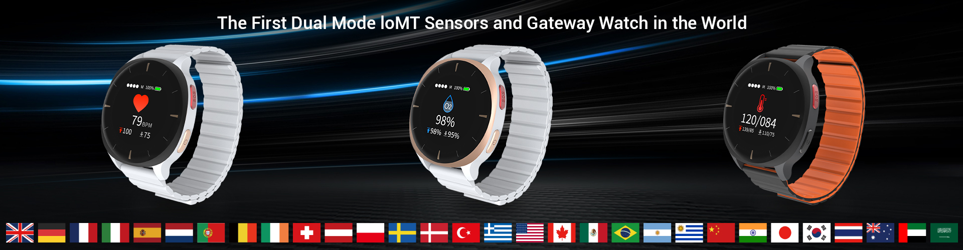 3 colour variants of AUDAR E2 watch, with flags for 23 countries ...